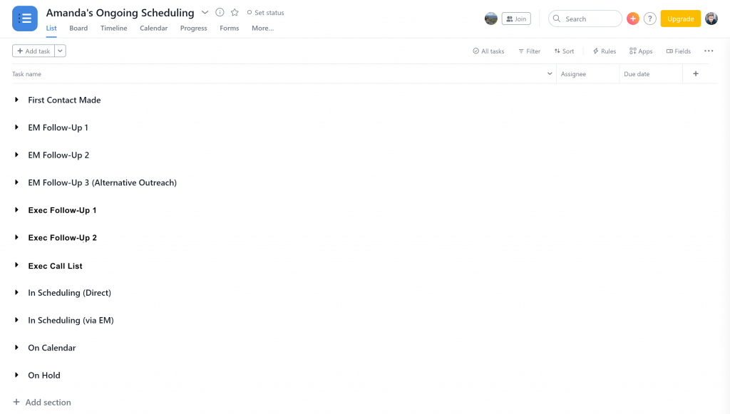 How to Use Asana to Create a Flawless Scheduling System with Your EA ...